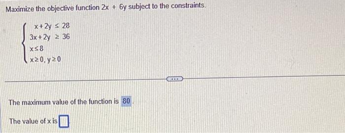 Solved Maximize The Objective Function 2x 6y Subject To The