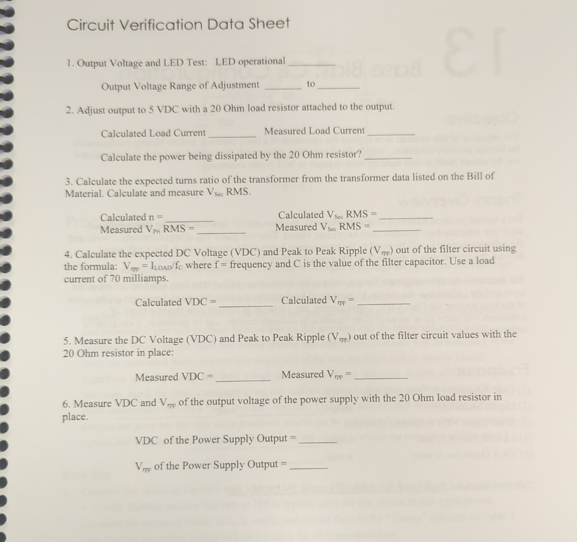 Circuit Verification Data SheetOutput Voltage and LED | Chegg.com