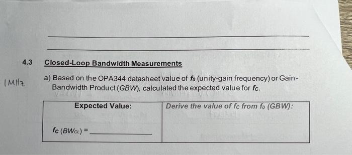 Solved Closed Loop Bandwidth Measurements A Based On The