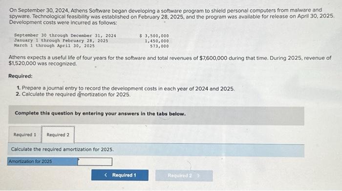 Solved On September 30,2024, Athens Software began | Chegg.com