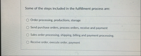 Solved Some of the steps included in the fulfillment process | Chegg.com