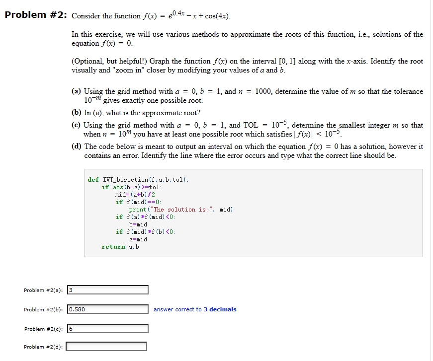 Solved Problem # 2: Consider the function | Chegg.com