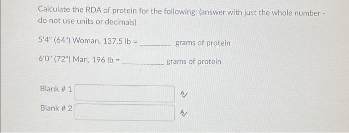 Solved Calculate the RDA of protein for the following: | Chegg.com