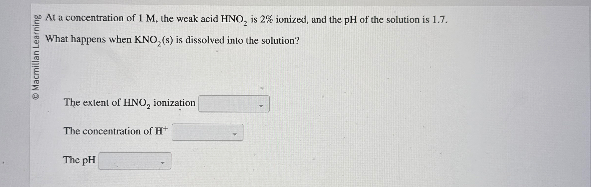 Solved At a concentration of 1 ﻿M , ﻿the weak acid HNO2 ﻿is | Chegg.com