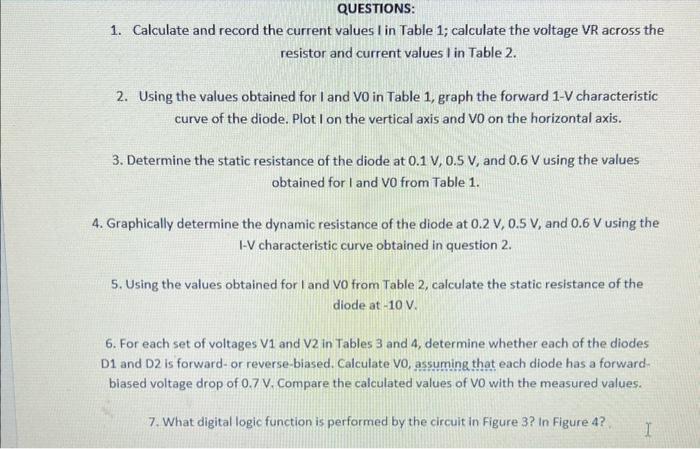 1. Calculate and record the current values I in Table | Chegg.com