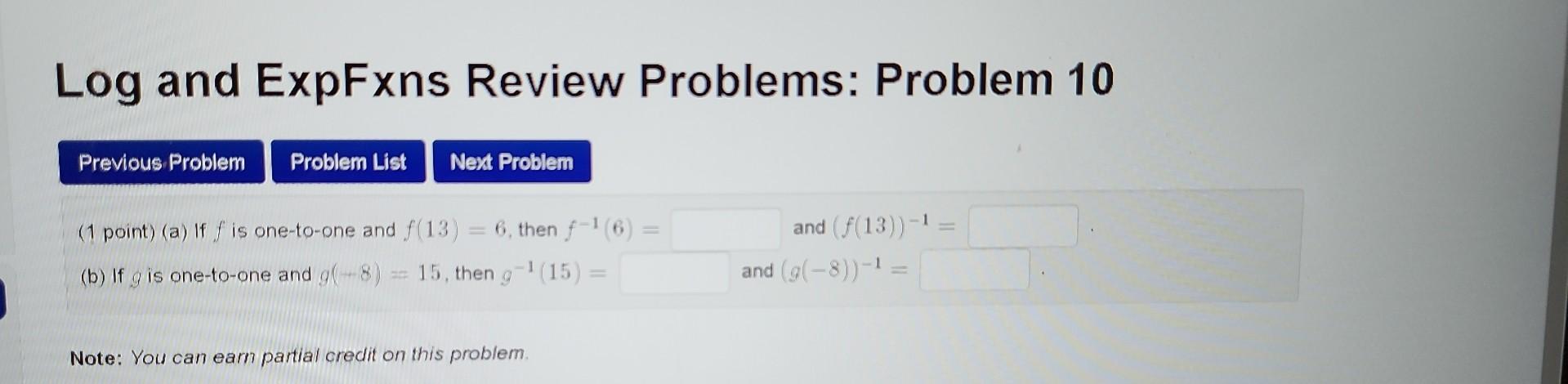 Solved Log and ExpFxns Review Problems: Problem 10 Note: You | Chegg.com