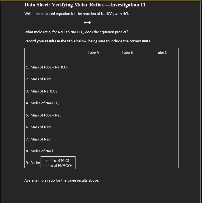 Solved verifying molar ratios in ﻿chemical reactions | Chegg.com
