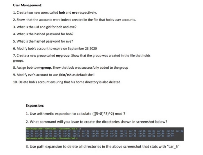Solved User Management: 1. Create two new users called bob | Chegg.com
