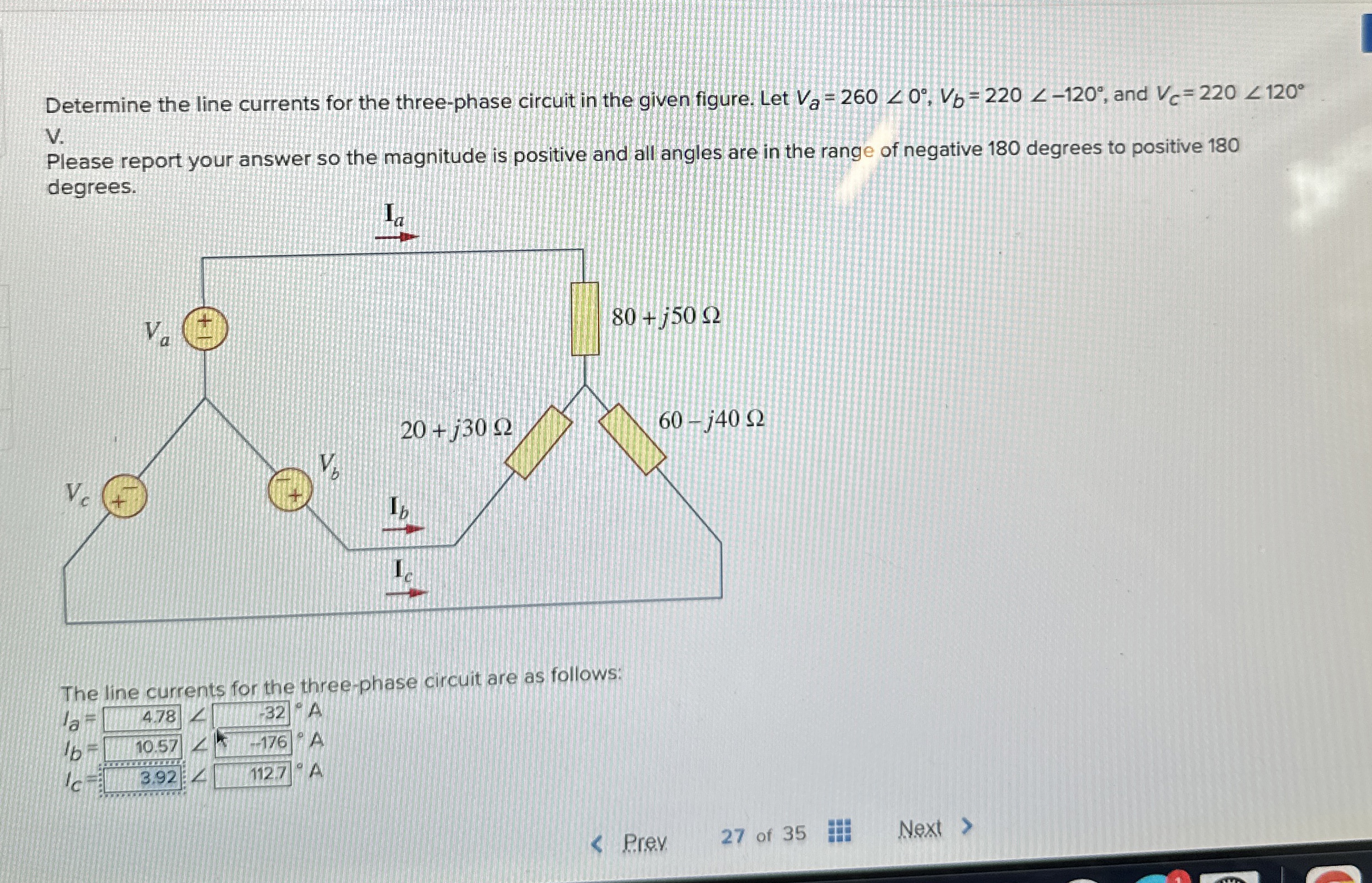 Solved Determine the line currents for the three-phase | Chegg.com