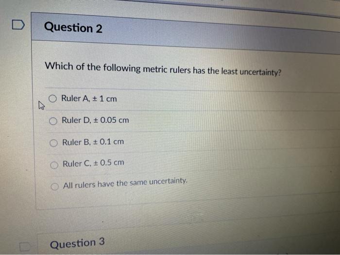Solved Question 2 Which of the following metric rulers has | Chegg.com