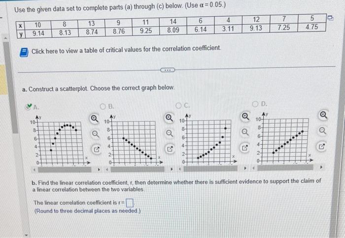 Solved Use the given data set to complete parts (a) through | Chegg.com
