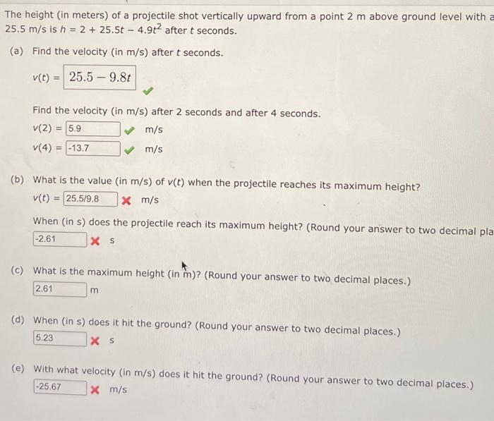 Solved The height (in meters) of a projectile shot | Chegg.com