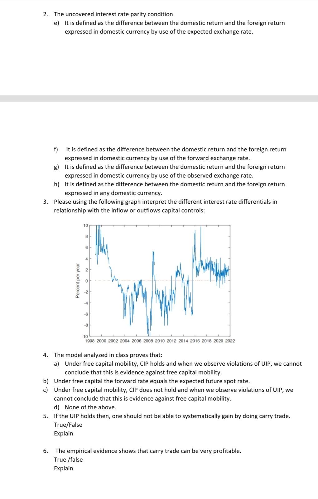 Solved 2. The uncovered interest rate parity condition e) It | Chegg.com