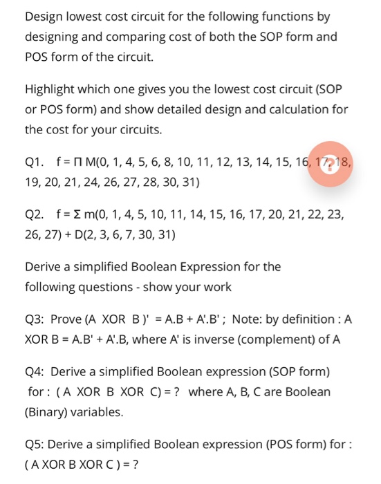Solved Design lowest cost circuit for the following | Chegg.com