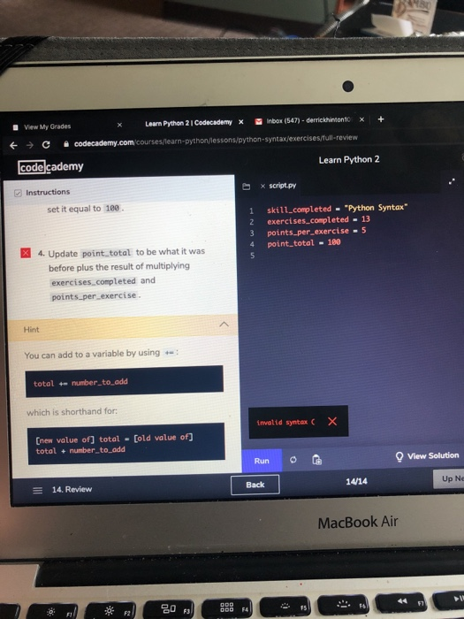 Solved + Inbox (547) - derrickhitonto View My Grades Learn | Chegg.com