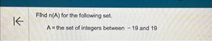 Solved K Find n(A) for the following set. A the set of | Chegg.com