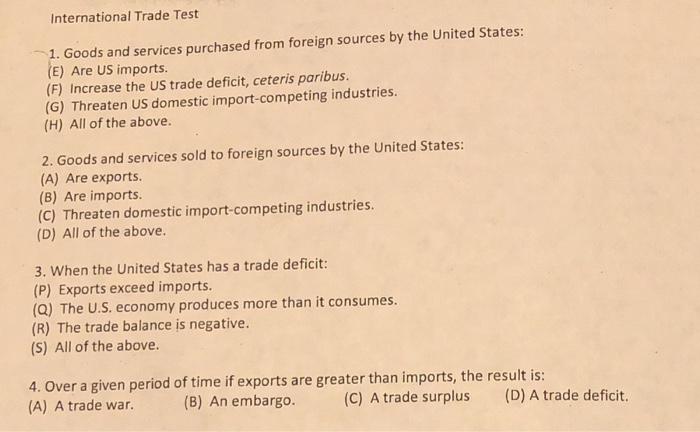 Solved International Trade Test 1. Goods and services | Chegg.com