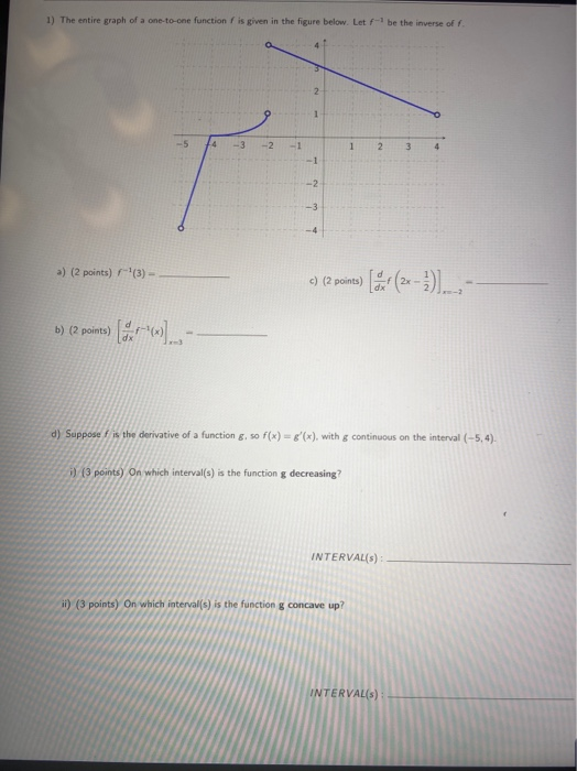 Solved 1) The entire graph of a one-to-one function is given | Chegg.com