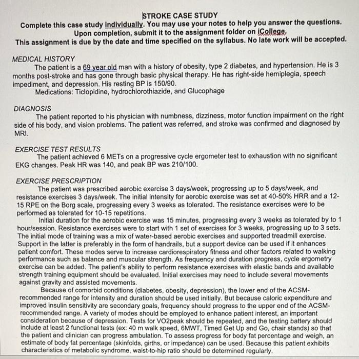 Solved STROKE CASE STUDY Complete this case study | Chegg.com