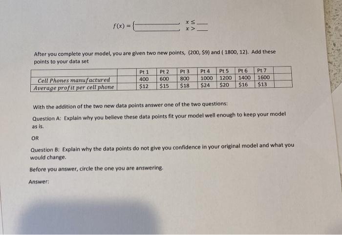 Solved Use The Following Data To Create A Piecewise Model Pt