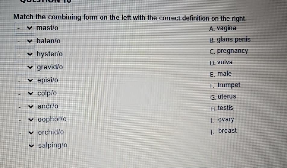 Match the combining form on the left with the correct | Chegg.com