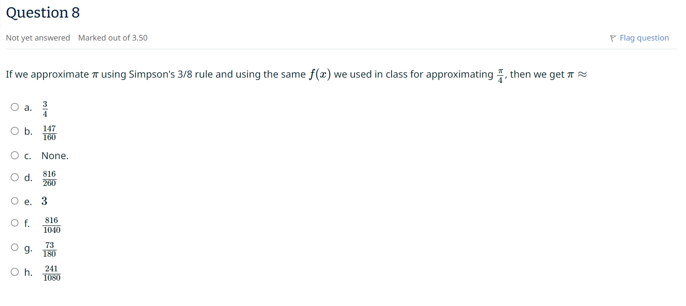 Solved If we approximate π ﻿using Simpson's 3/8 ﻿rule and | Chegg.com