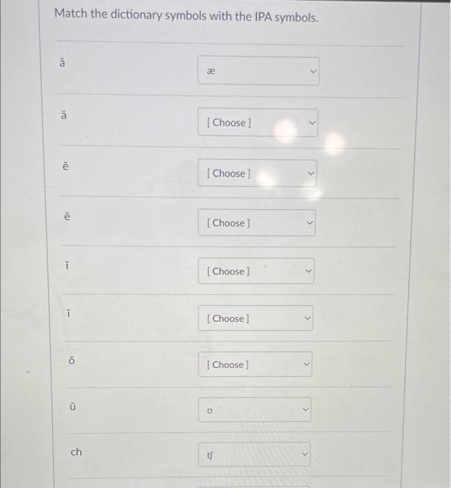 Match the dictionary symbols with the IPA symbols. ǎ | Chegg.com
