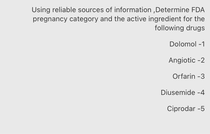 Solved Using reliable sources of information , Determine FDA | Chegg.com