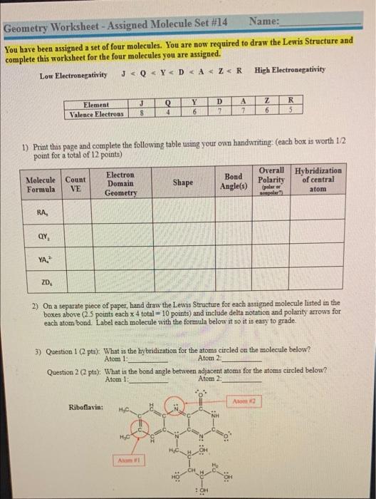 Solved Name: Geometry Worksheet - Assigned Molecule Set #14 | Chegg.com