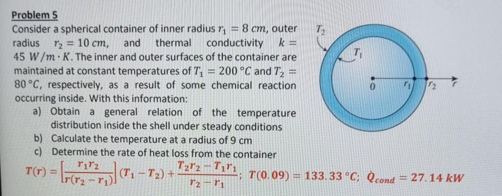 Solved Problem 5 Consider a spherical container of inner | Chegg.com