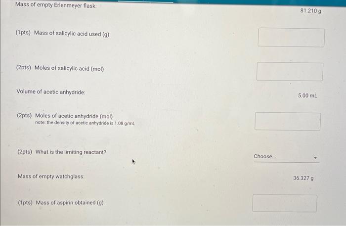 Solved Mass of empty Erlenmeyer flask (g) Mass of Elenmeyer | Chegg.com