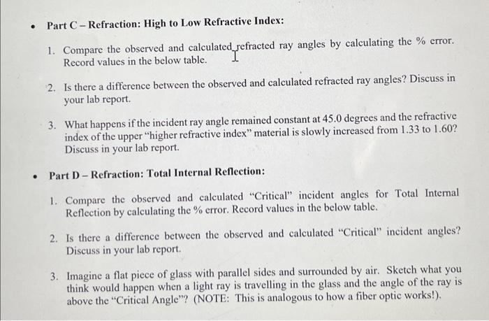 Part C-Refraction: High to Low Refractive Index: - | Chegg.com