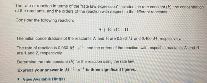 Solved Part A The rate of the reaction in terms of the | Chegg.com