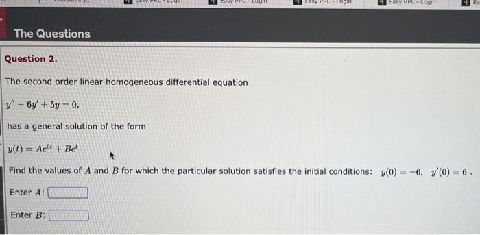 Solved The second order linear homogeneous differential | Chegg.com