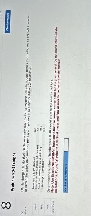 Solved Problem 20-31 (Algo) UA Hamburger Hamiet (UAHH) | Chegg.com