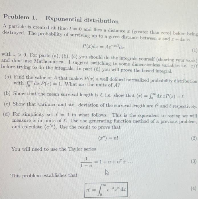 Solved Problem 1. Exponential distribution A particle is | Chegg.com
