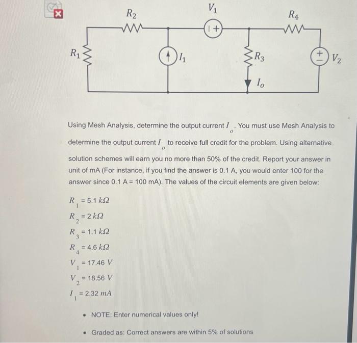 Solved Using Mesh Analysis, determine the output current I. | Chegg.com