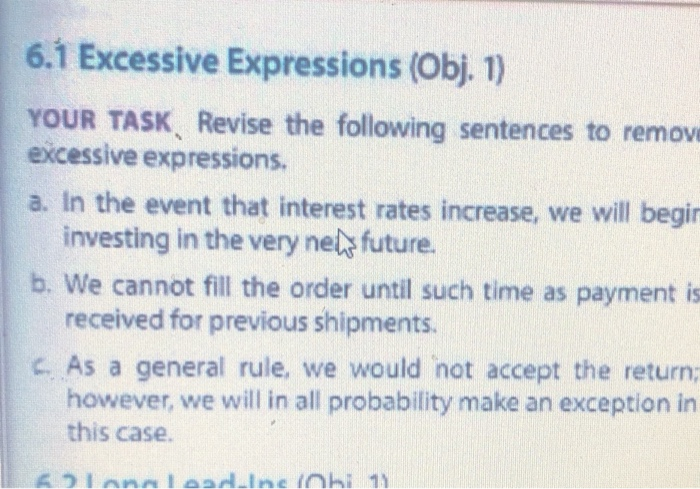 Solved 6.1 Excessive Expressions (Obj. 1) YOUR TASK Revise | Chegg.com