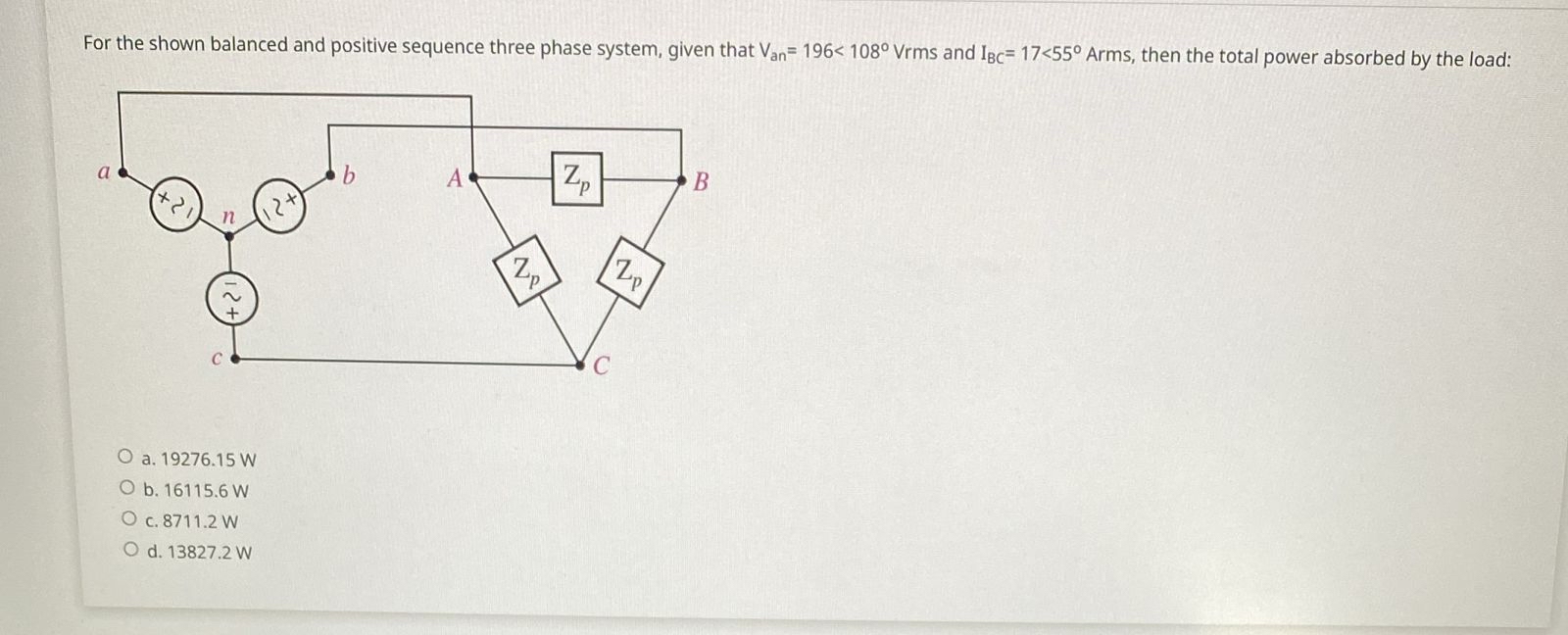 Solved For the shown balanced and positive sequence three | Chegg.com