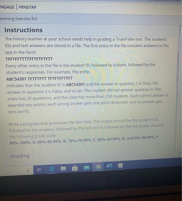 Solved NGAGE MINDTAP amming Exercise 8-6 Instructions The | Chegg.com