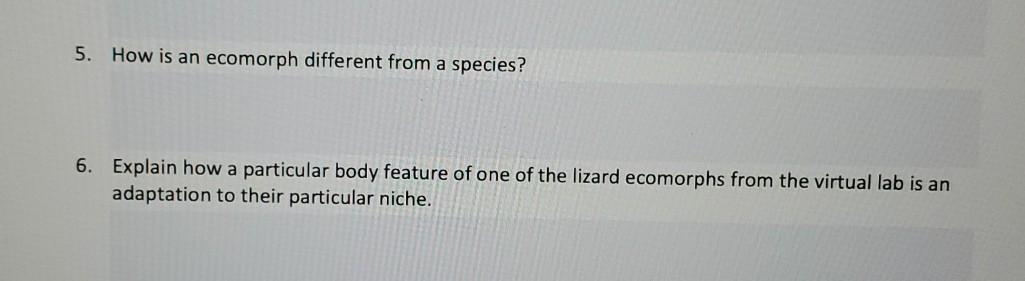 Solved 5. How is an ecomorph different from a species? 6. | Chegg.com