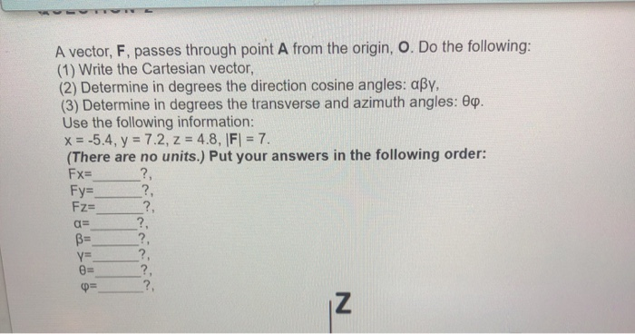 Solved A vector, F, passes through point A from the origin, | Chegg.com