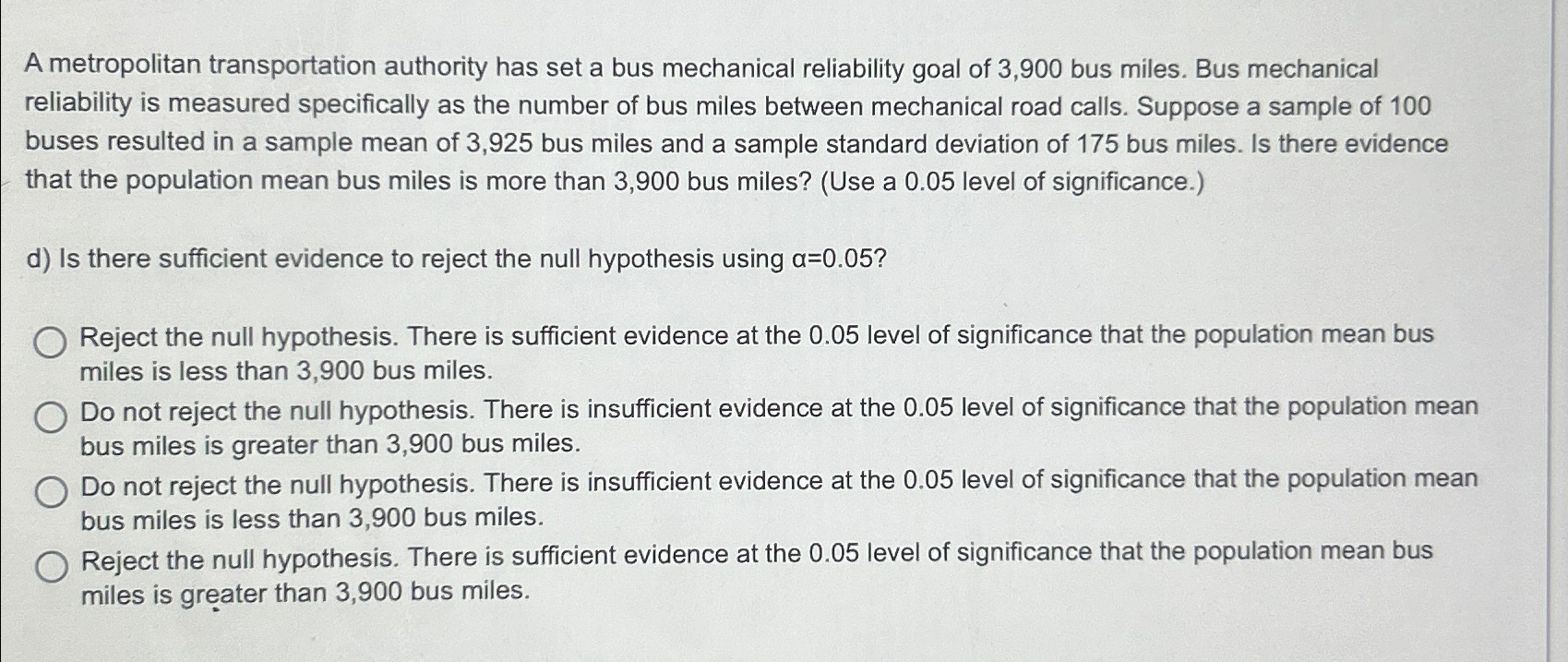 Solved A metropolitan transportation authority has set a bus | Chegg.com
