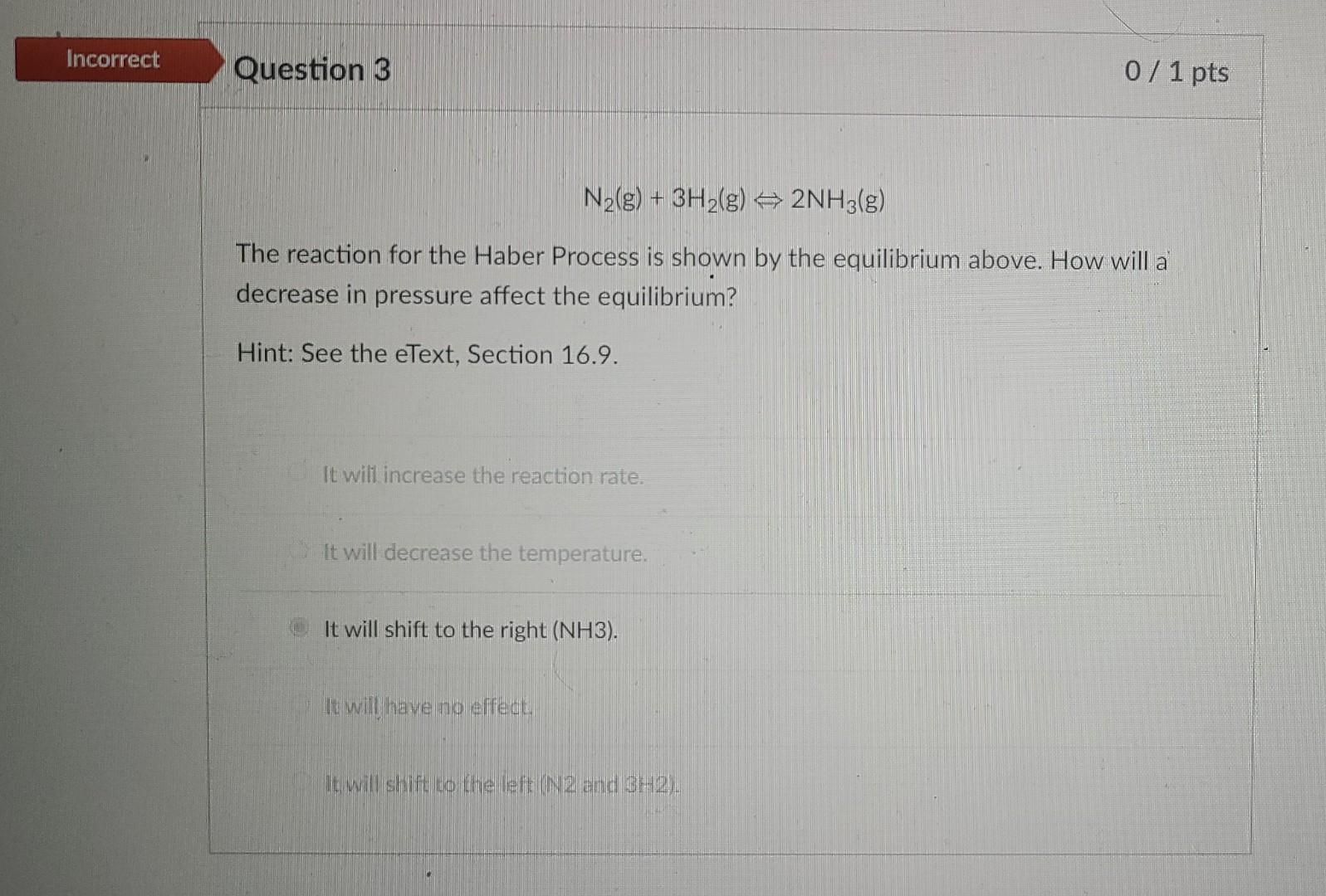 Solved N2( g)+3H2( g)⇔2NH3( g) The reaction for the Haber | Chegg.com
