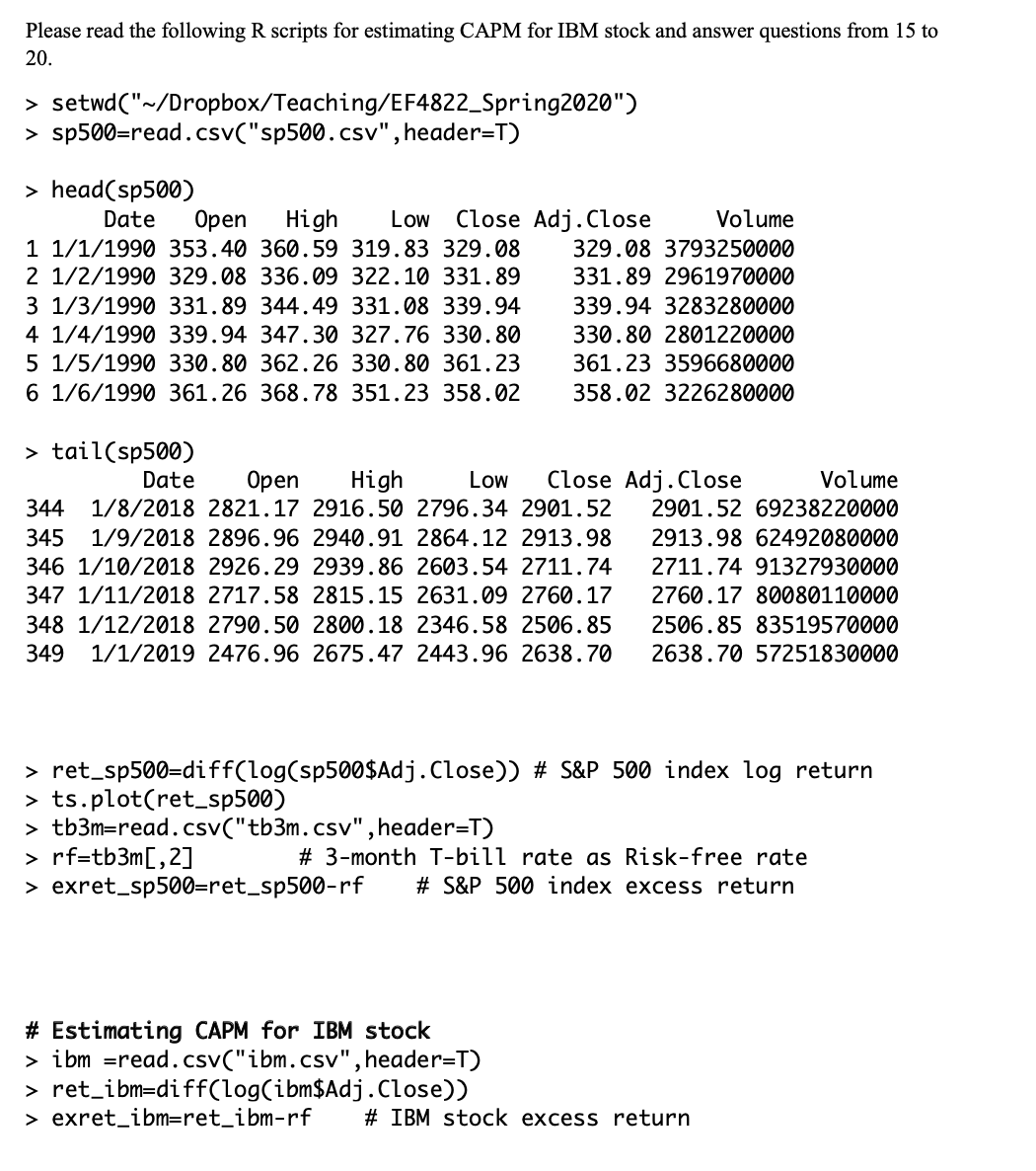 Solved For the estimated CAPM model for IBM stock, we could | Chegg.com