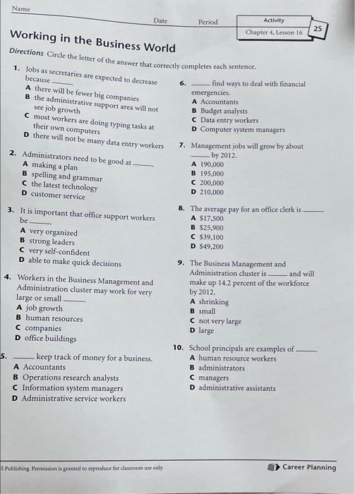 Solved Name Date Activity Period 25 Chapter 4 Lesson 16 | Chegg.com