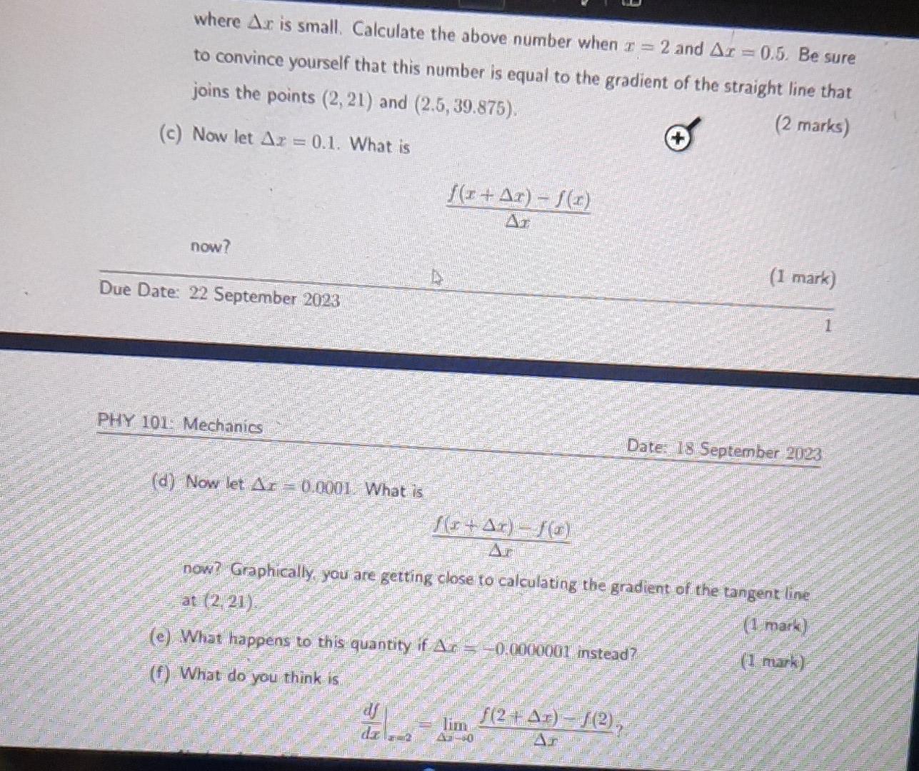 Solved where Δx is small. Calculate the above number when | Chegg.com