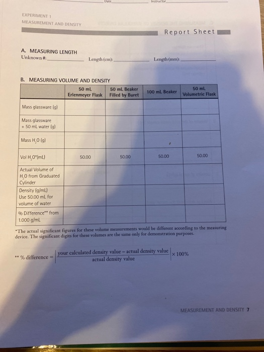 Date Instructor EXPERIMENT MEASUREMENT AND DENSITY | Chegg.com