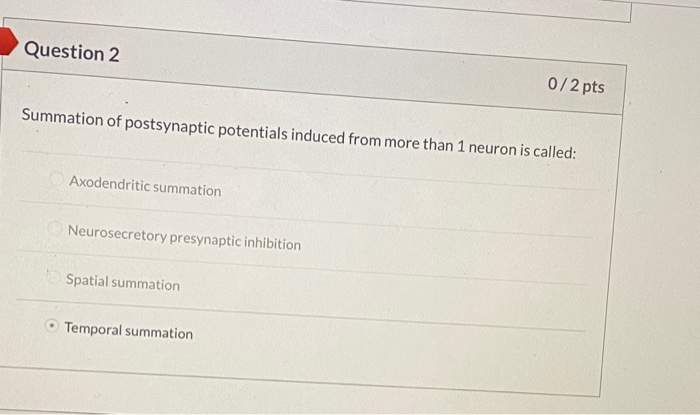 Solved Question 2 0/2 pts Summation of postsynaptic | Chegg.com