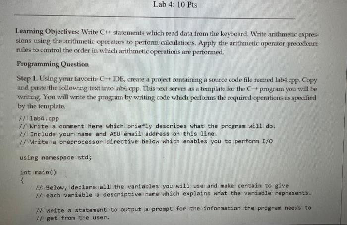 Solved Learning Objectives: Write C+r statements which read | Chegg.com